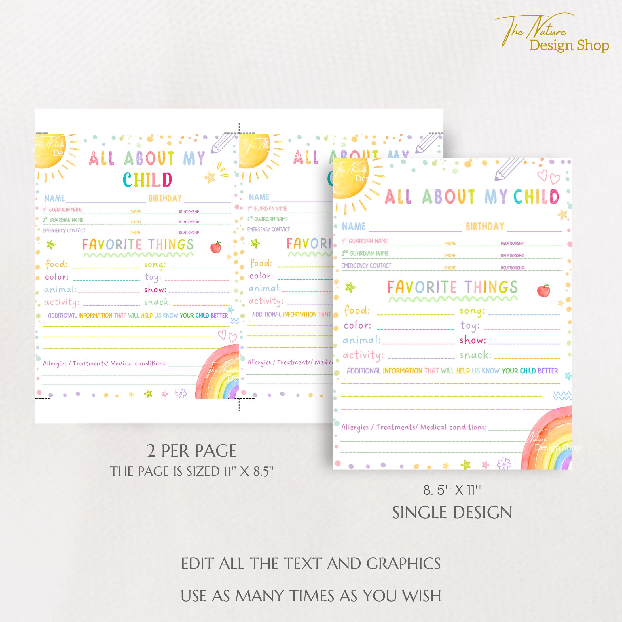 All About My Child Template All About My Child Form All About Me ...