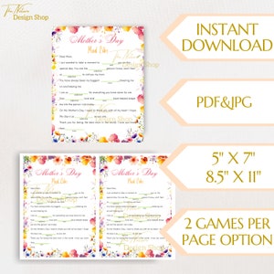 Mother’s Day Game Mad Libs Mothers Day Kids Activity Mothers Day Party ...