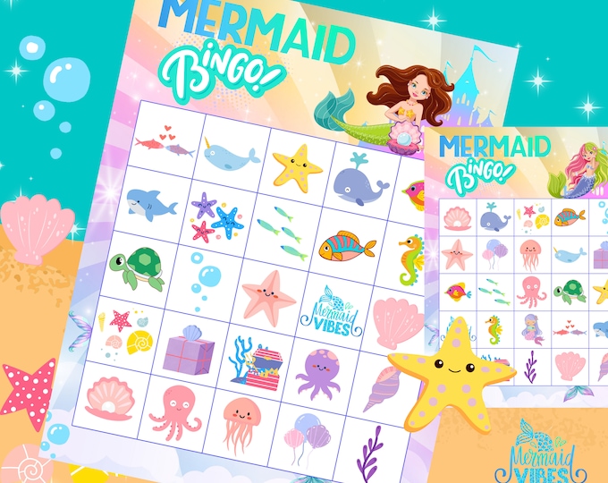 Birthday Party Game, Mermaid Bingo Cards, Under the Sea Party Theme ...