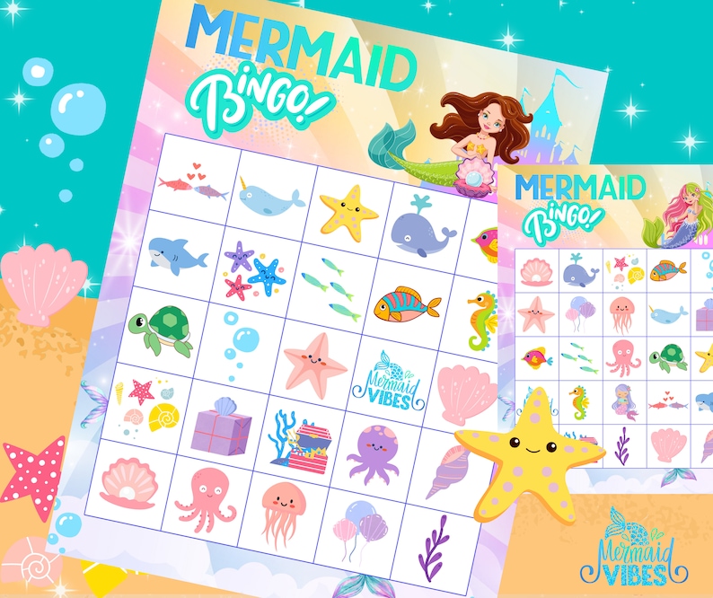 Mermaid Bingo Game Kids Mermaid Birthday Party Game Mermaids Party ...