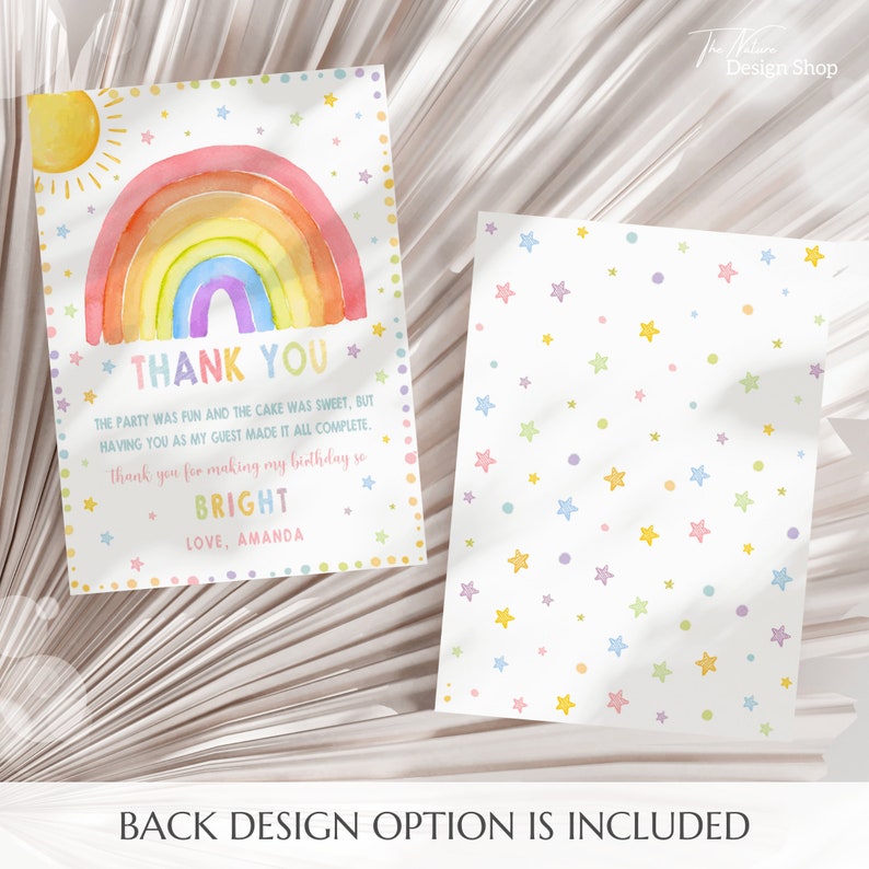 Editable Rainbow Birthday Thank You Cards Girl Rainbow Birthday Thank ...