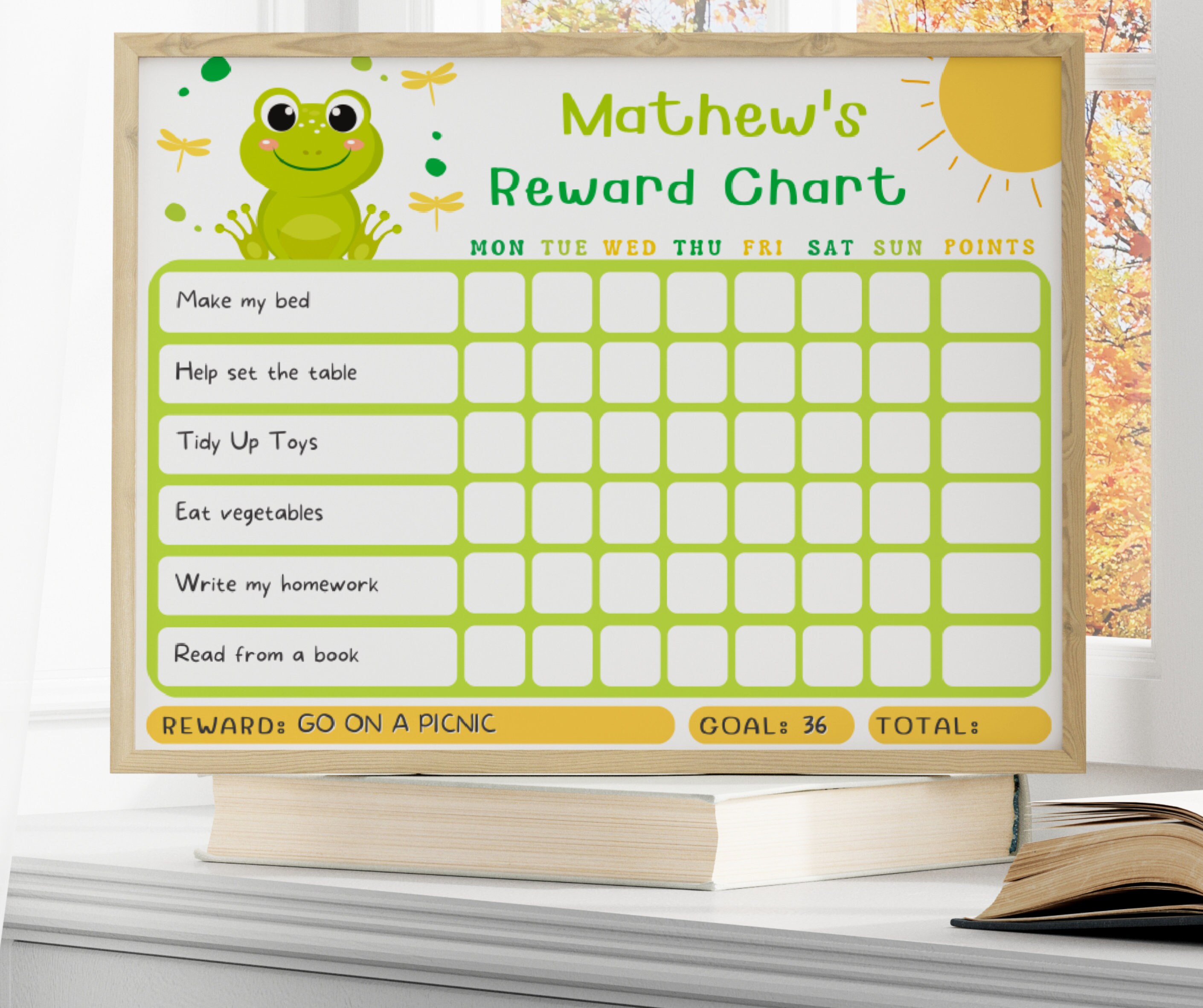 Editable Frog Reward Chart for Kids Daily Routine Chart Boys Chore ...