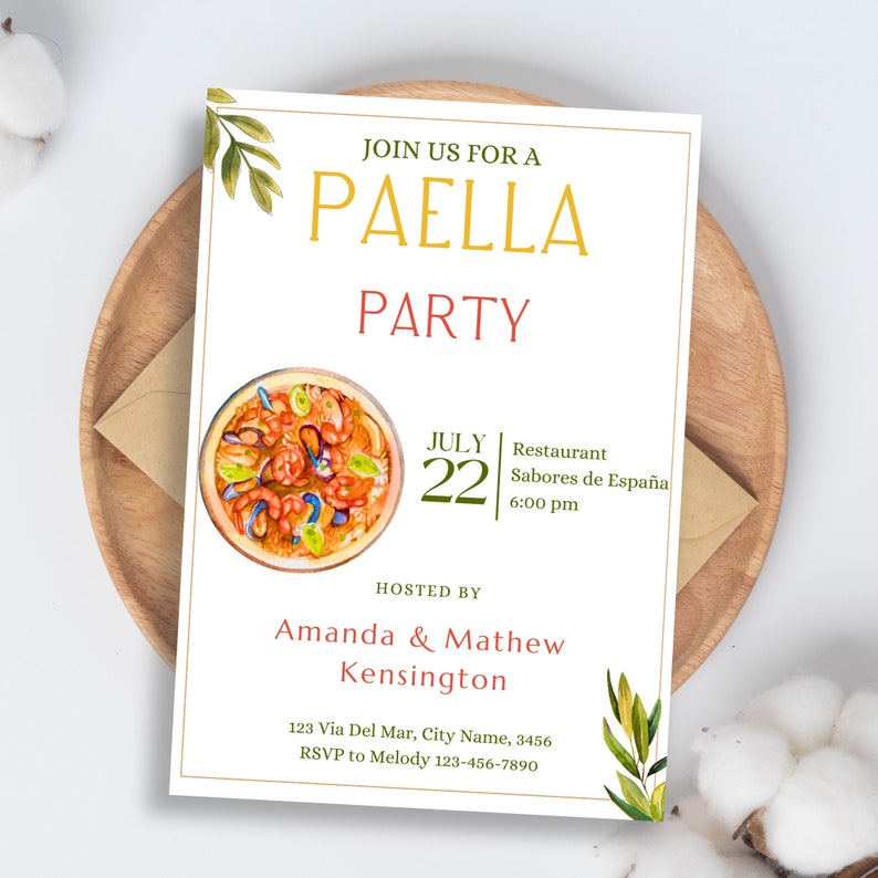 Paella Invitation Paella Party Invitation Paella Party Invite Spanish ...