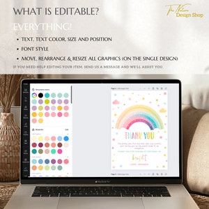 Editable Rainbow Birthday Thank You Cards Girl Rainbow Birthday Thank ...