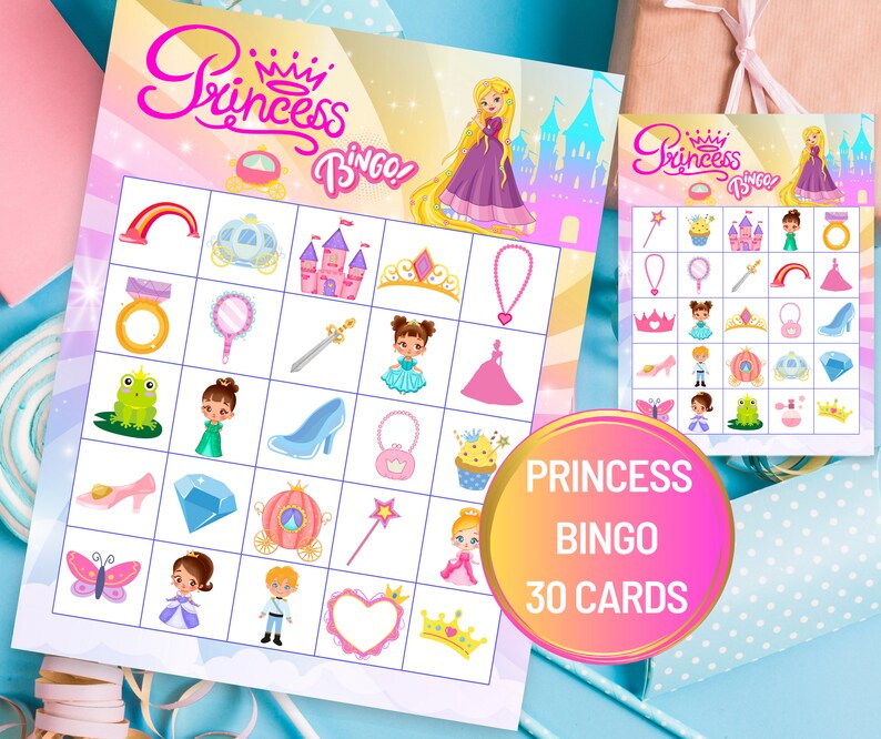 Princess Bingo Game Princess Party Games Girl Birthday Bingo Princess ...