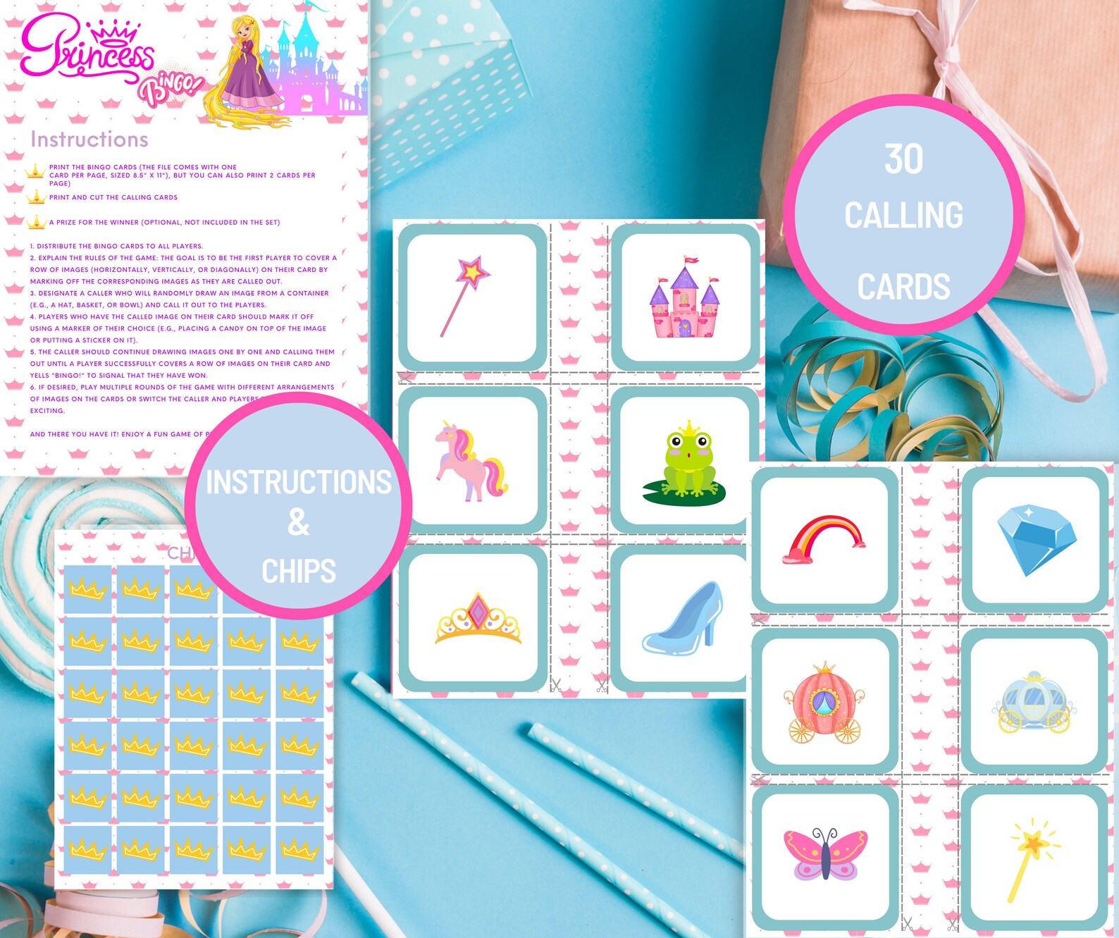 Princess Bingo Game Princess Party Games Girl Birthday Bingo Princess ...