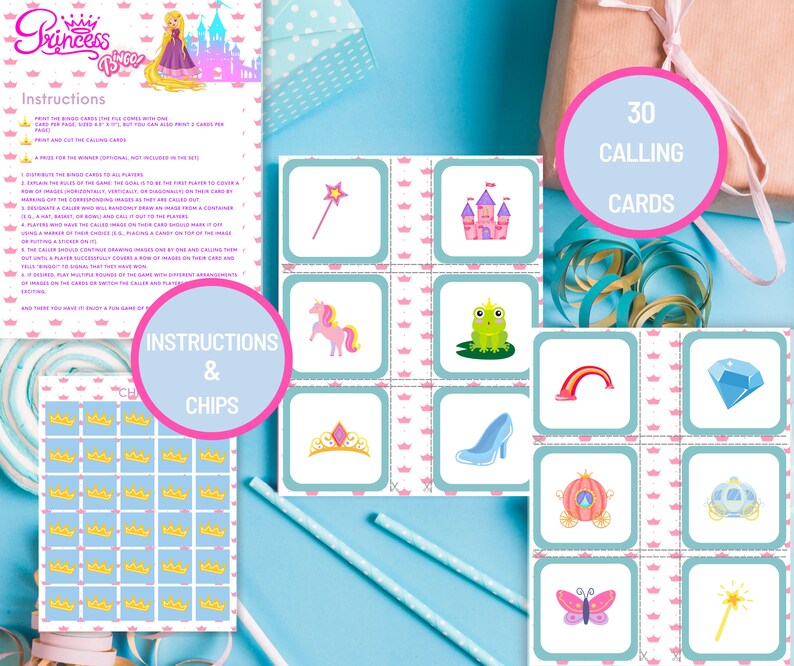 Princess Bingo Game Princess Party Games Girl Birthday Bingo Princess ...