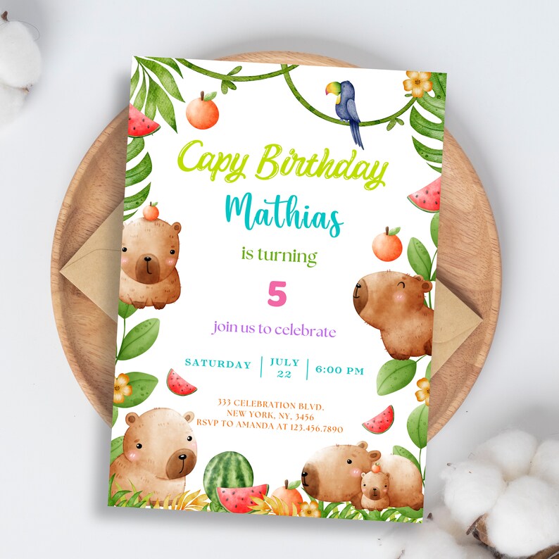 Capybara Birthday Invitation Capybara Girl Birthday Invitation - Etsy