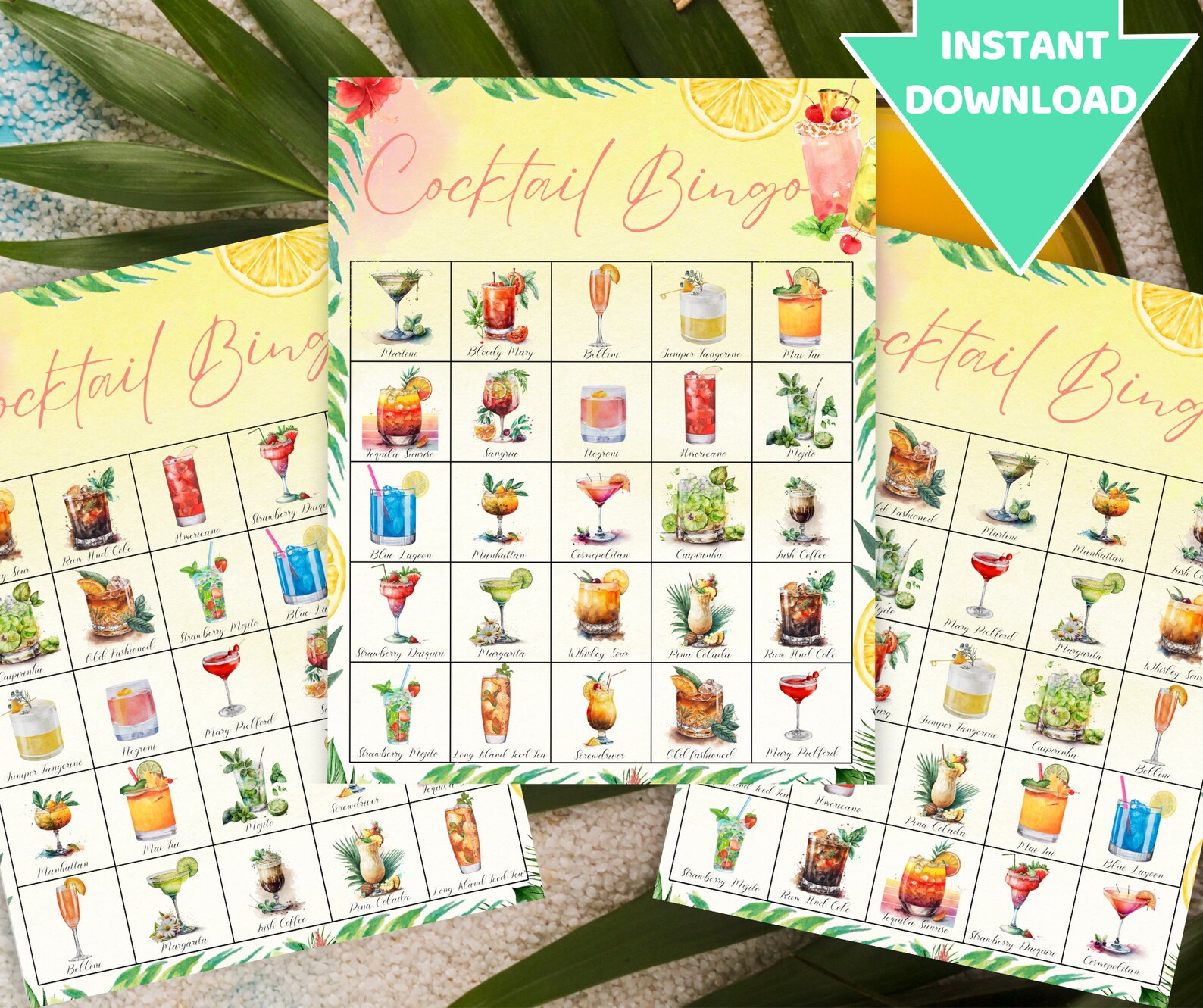 Cocktail Bingo Party Game Cocktail Game Bachelorette Party Game ...