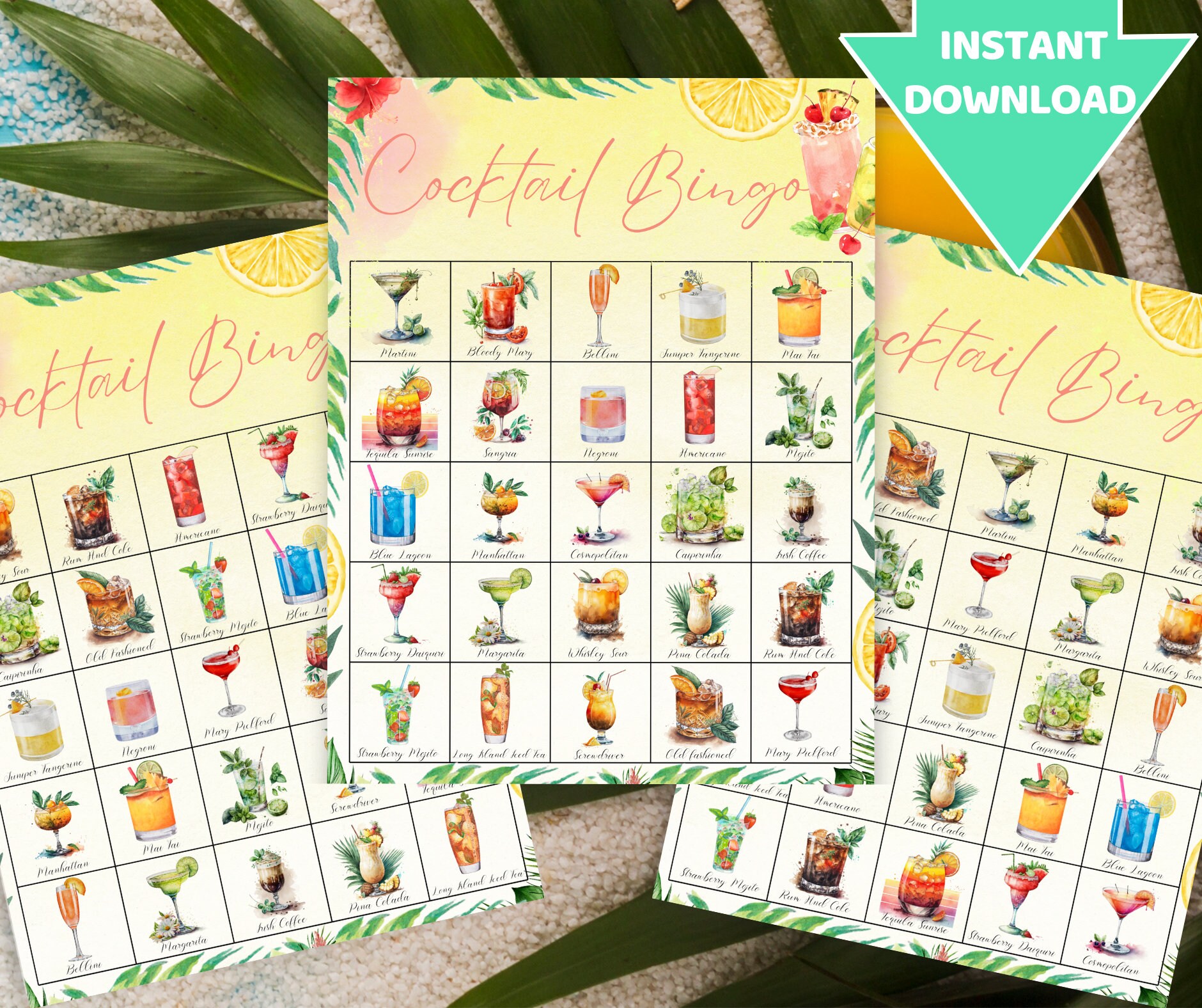 Cocktail Bingo Party Game Cocktail Game Bachelorette Party Game ...