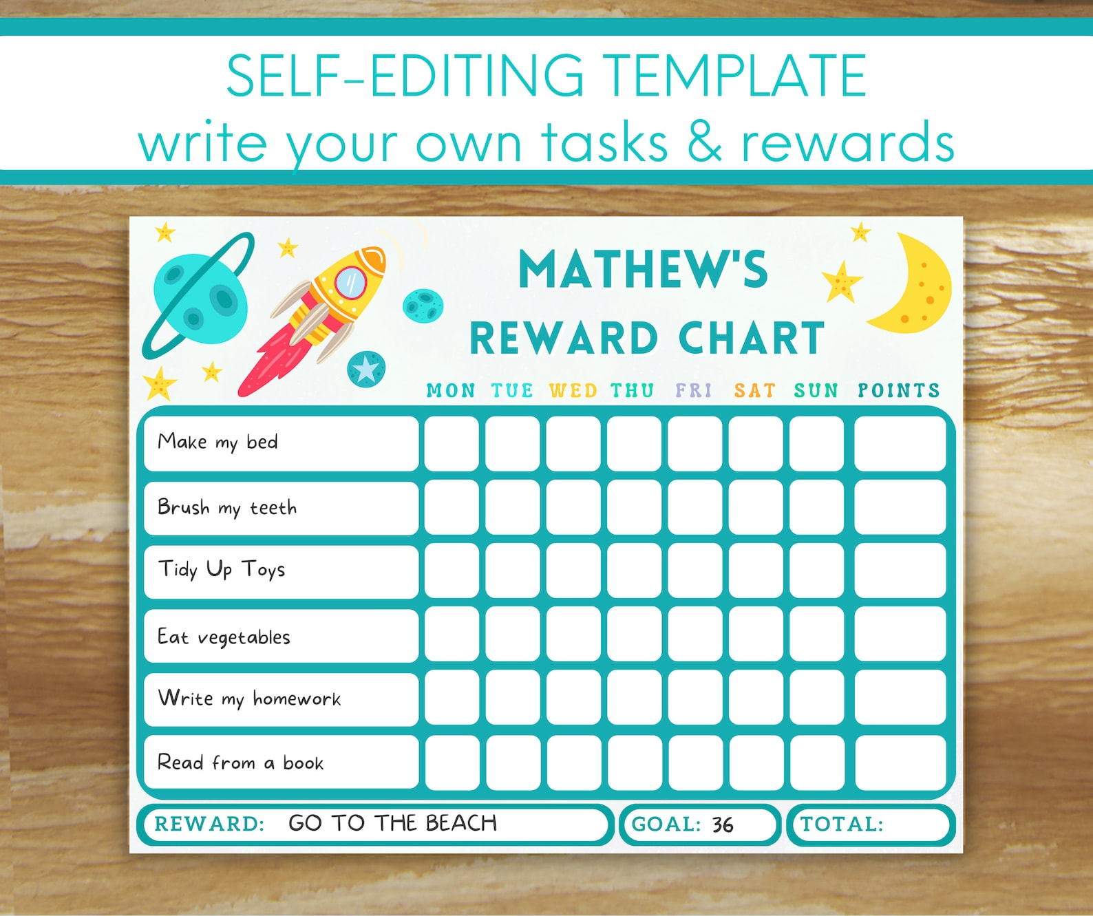Editable Space Reward Chart Outer Space Reward Chart Boy Bed Time ...