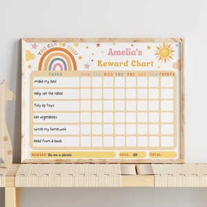 Editable Boho Rainbow Reward Chart for Kids Daily Routine Chart Kids ...