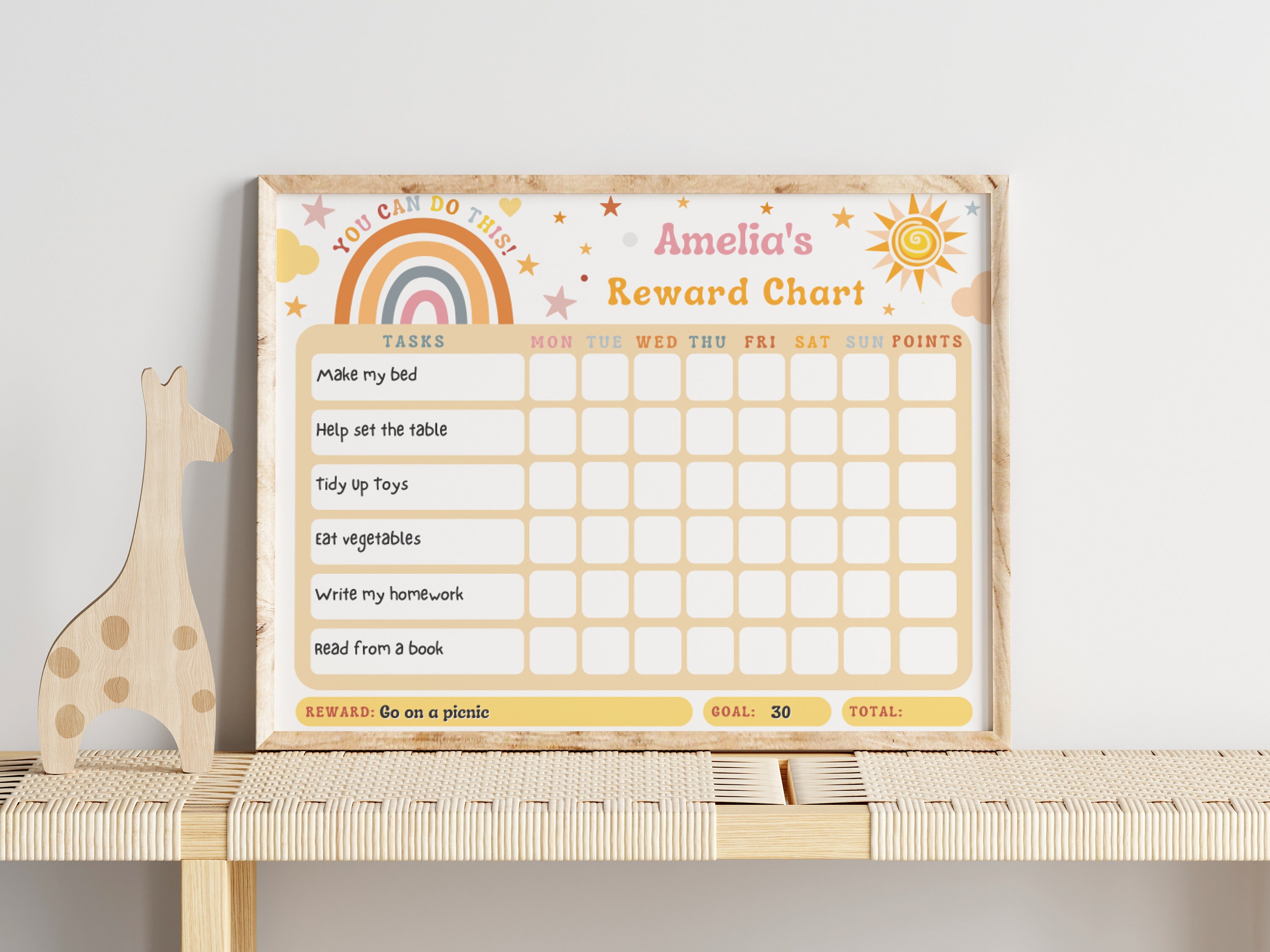 Editable Boho Rainbow Reward Chart for Kids Daily Routine Chart Kids ...