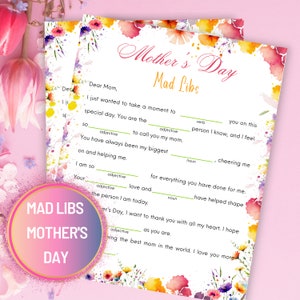 Mother’s Day Game Mad Libs Mothers Day Kids Activity Mothers Day Party ...