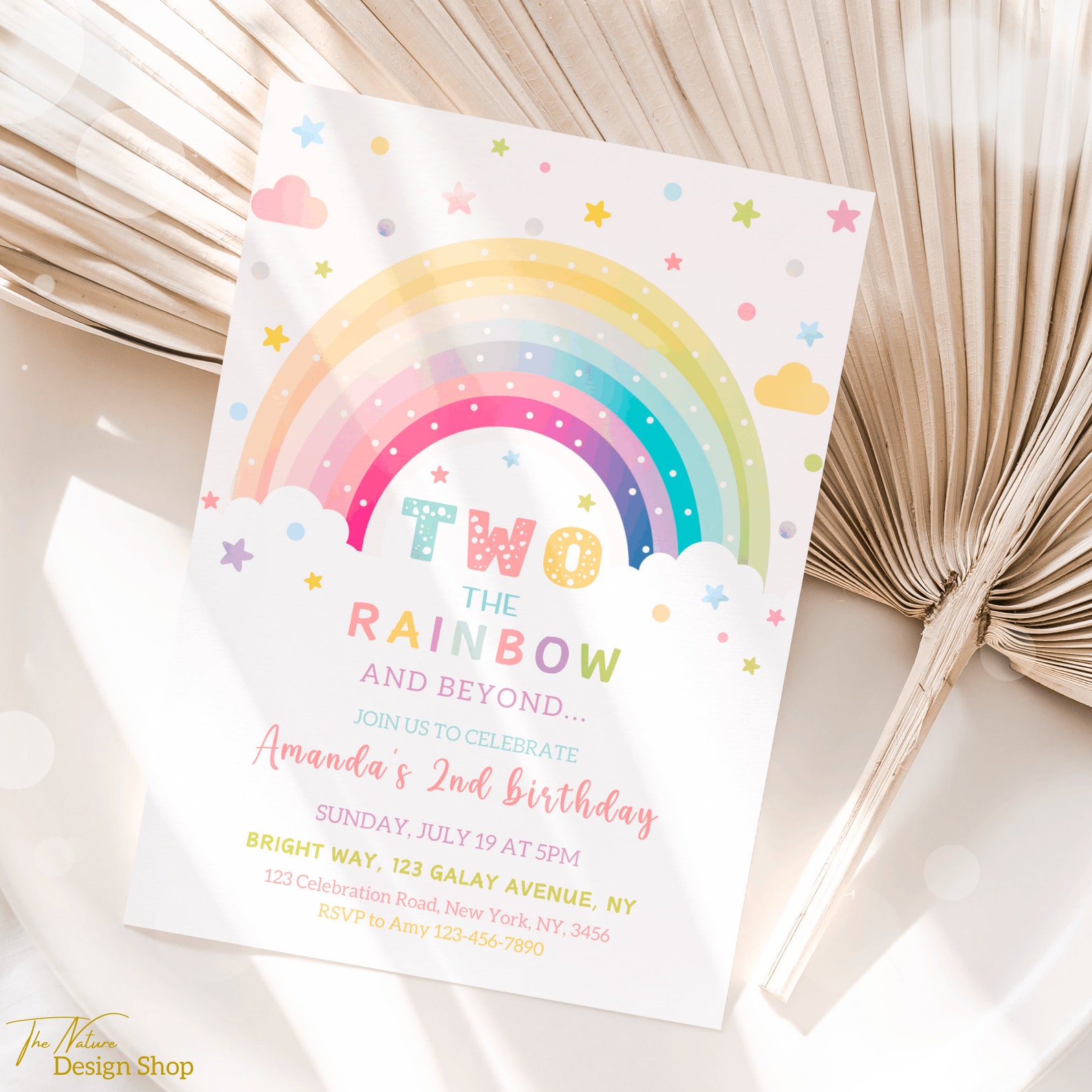 Editable Rainbow Birthday Invitation Girl Rainbow 2nd Birthday ...