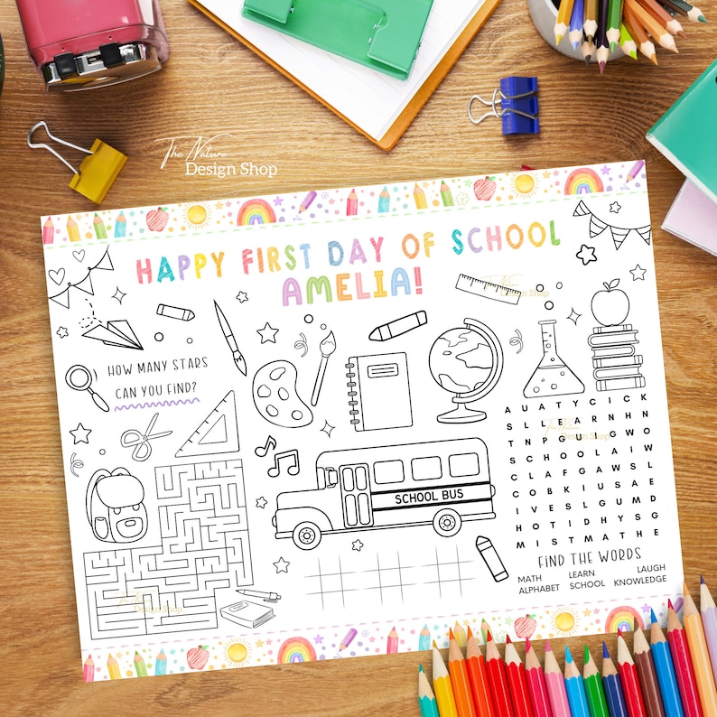 Editable Back to School Activity Placemat First Day of School Worksheet ...