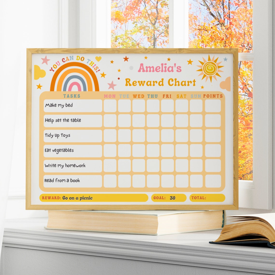 Editable Boho Rainbow Reward Chart for Kids Daily Routine Chart Kids ...