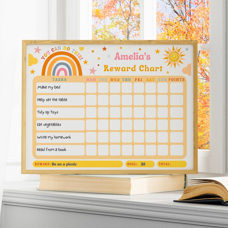 Editable Boho Rainbow Reward Chart for Kids Daily Routine Chart Kids ...
