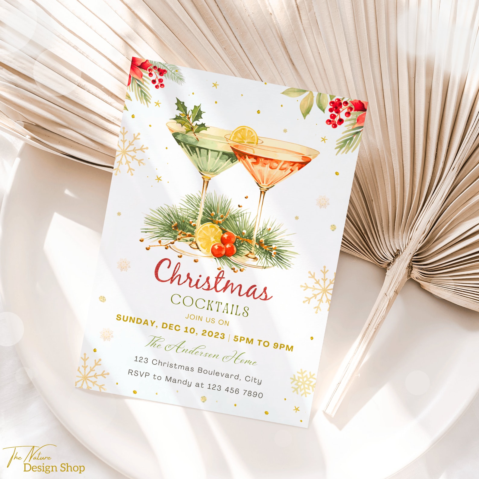 Christmas Cocktail Invite Christmas Party Invitation Template Holiday ...