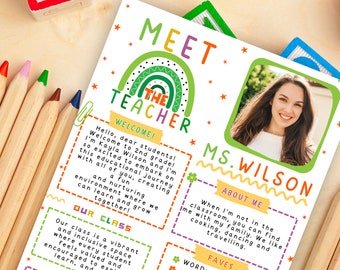 Meet the Teacher Editable Template Teacher Boho Rainbow Teacher Canva ...
