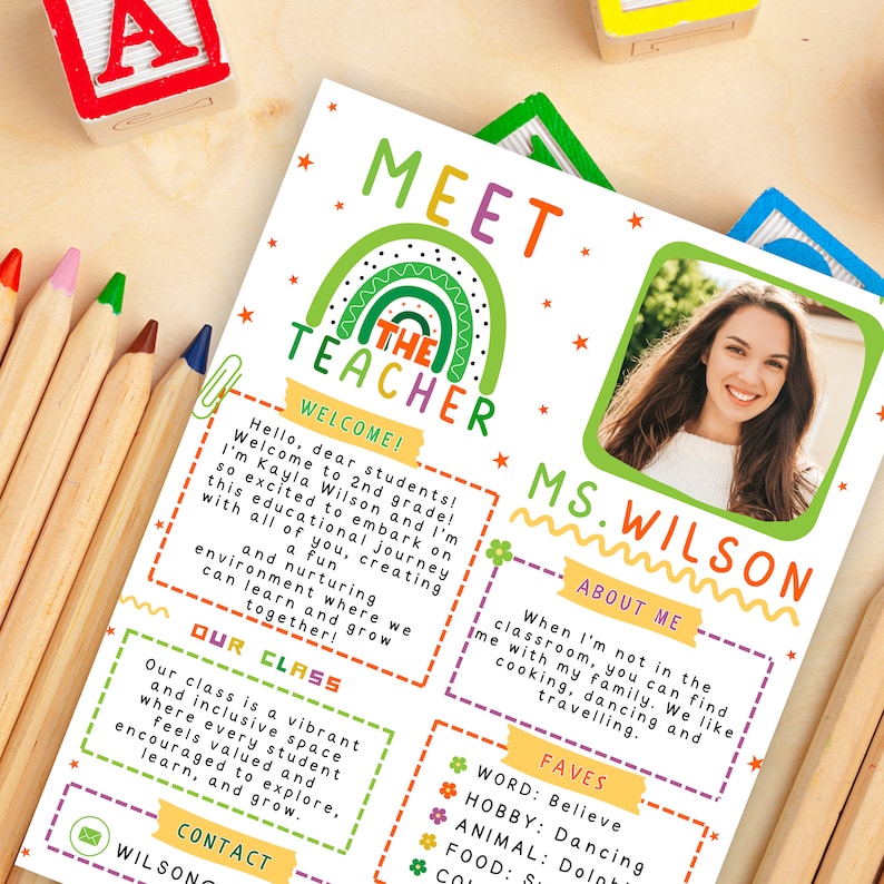 Meet the Teacher Editable Template Teacher Boho Rainbow Teacher Canva ...