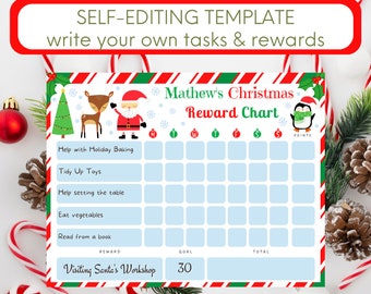 Editable Christmas Reward Chart for Kids Daily Routine Chart - Etsy