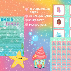 Mermaid Bingo Game Kids Mermaid Birthday Party Game With Mermaids Party ...
