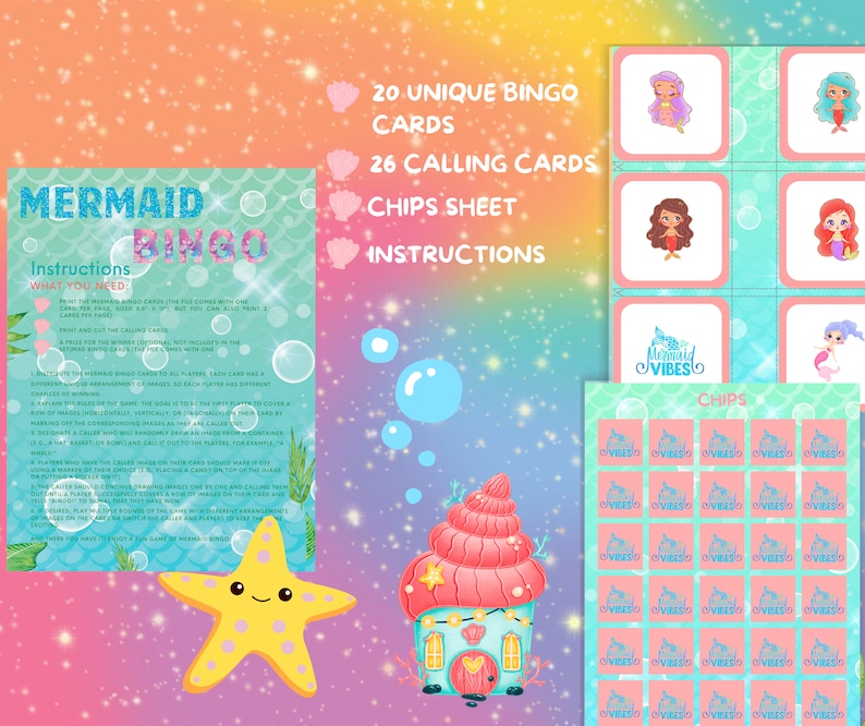 Mermaid Bingo Game Kids Mermaid Birthday Party Game With Mermaids Party ...