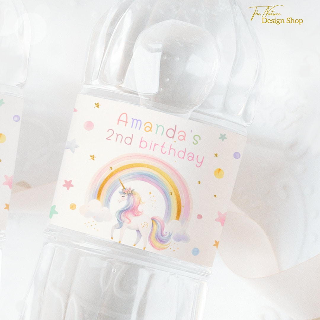 Editable Unicorn Water Bottle Label Magical Unicorn Party Decor Unicorn ...