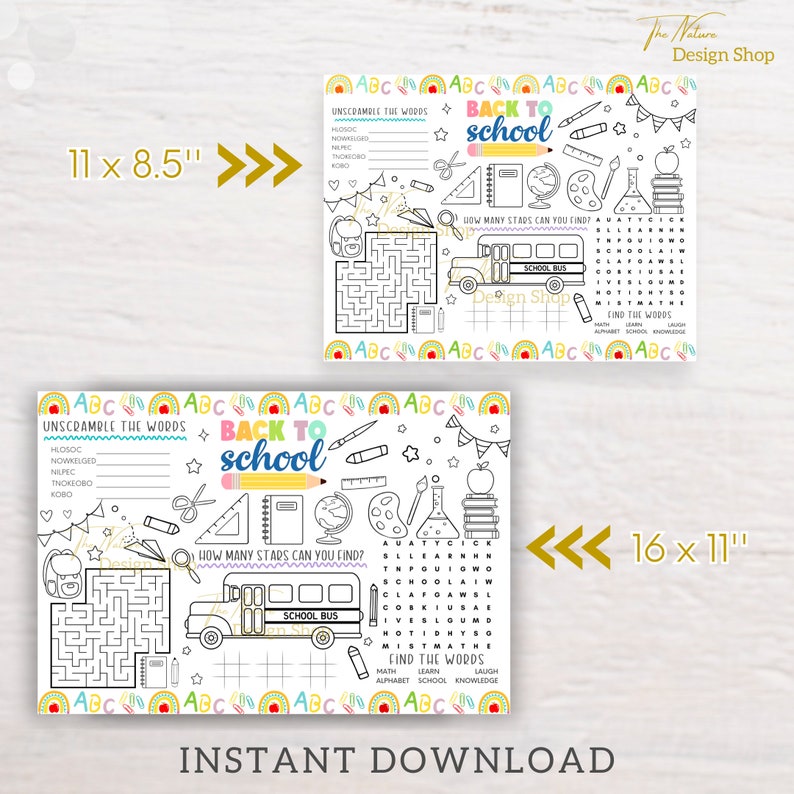 Back to School Activity Placemat First Day of School Worksheet Back to ...