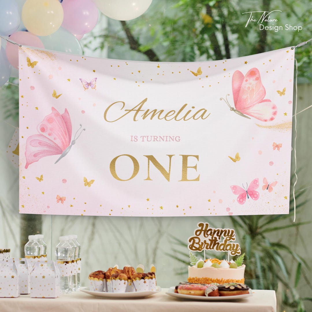 Editable Butterfly Backdrop Butterfly Birthday Banner Butterfly ...