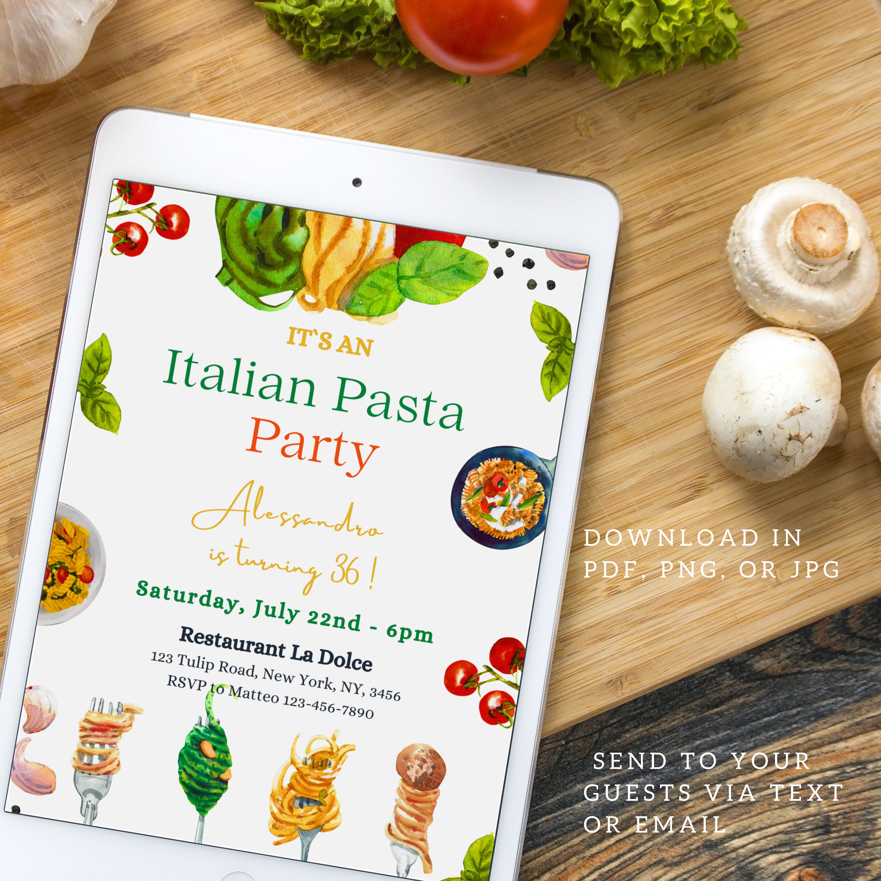 Editable Italian Birthday Party Italian Invitation Pasta Party ...