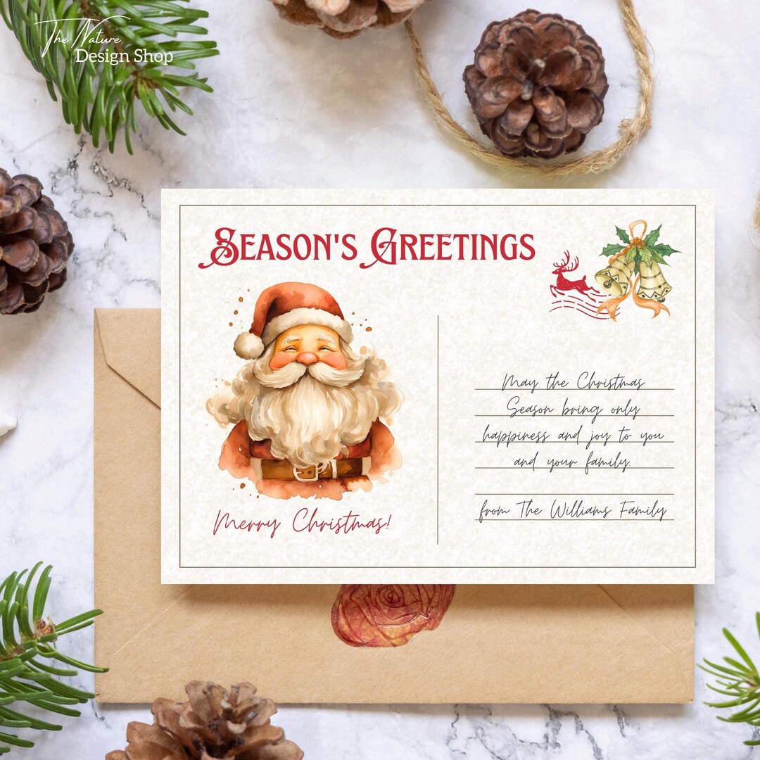 Editable Christmas Card Template Seasons Greetings Card Merry Christmas ...