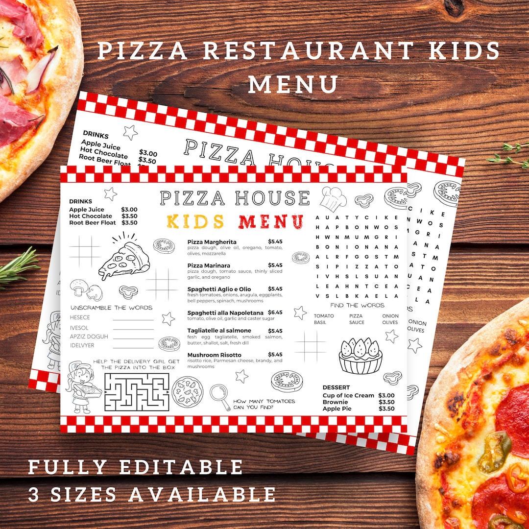 Kids Pizza Menu Template Restaurant Menu Template Editable Kids Menu ...