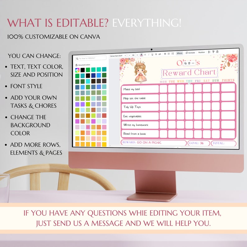 Editable Princess Reward Chart Girls Reward Chart Princess Behavior ...