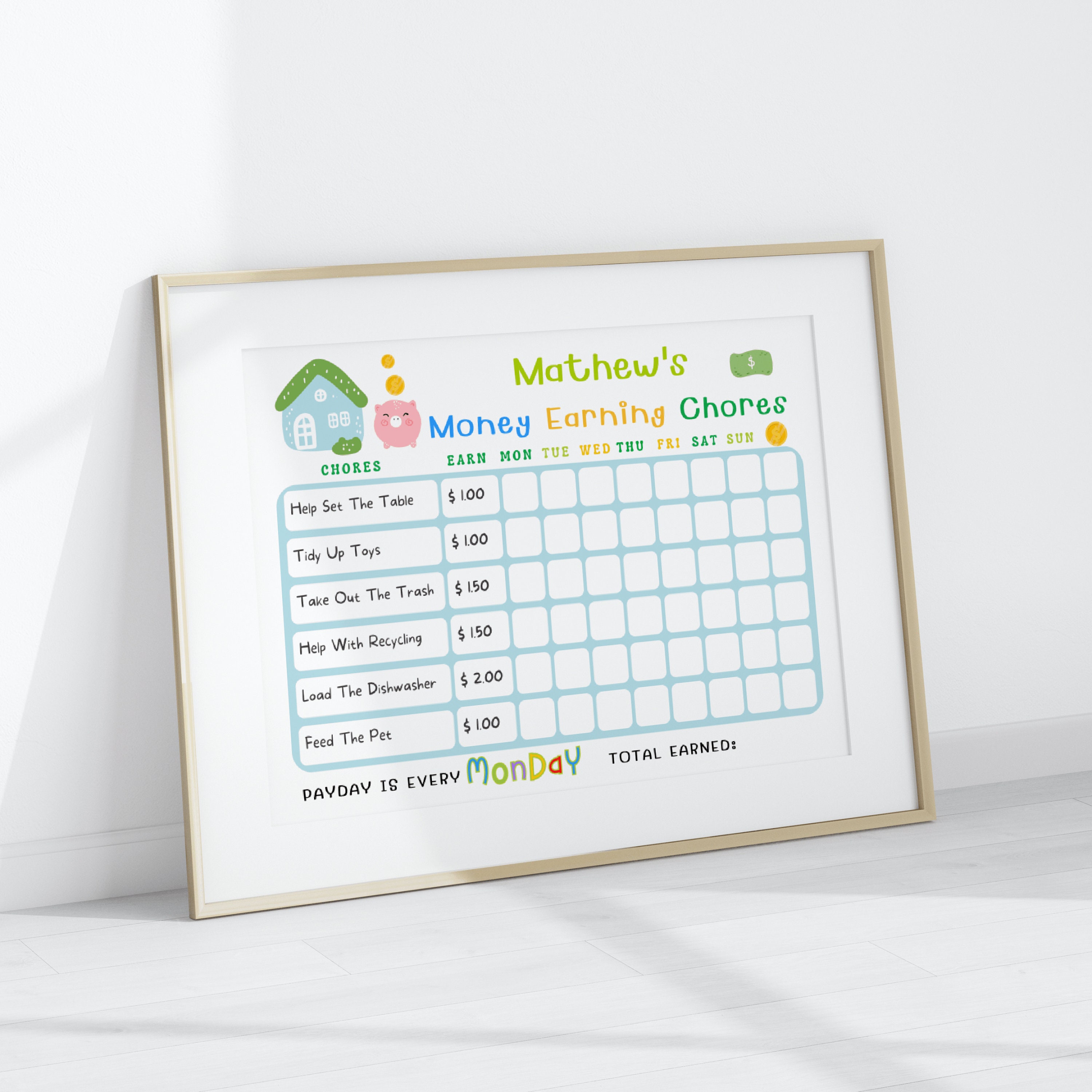 Kids Earning Money Chore Chart Money Kids Pocket Money for Chores Kids ...