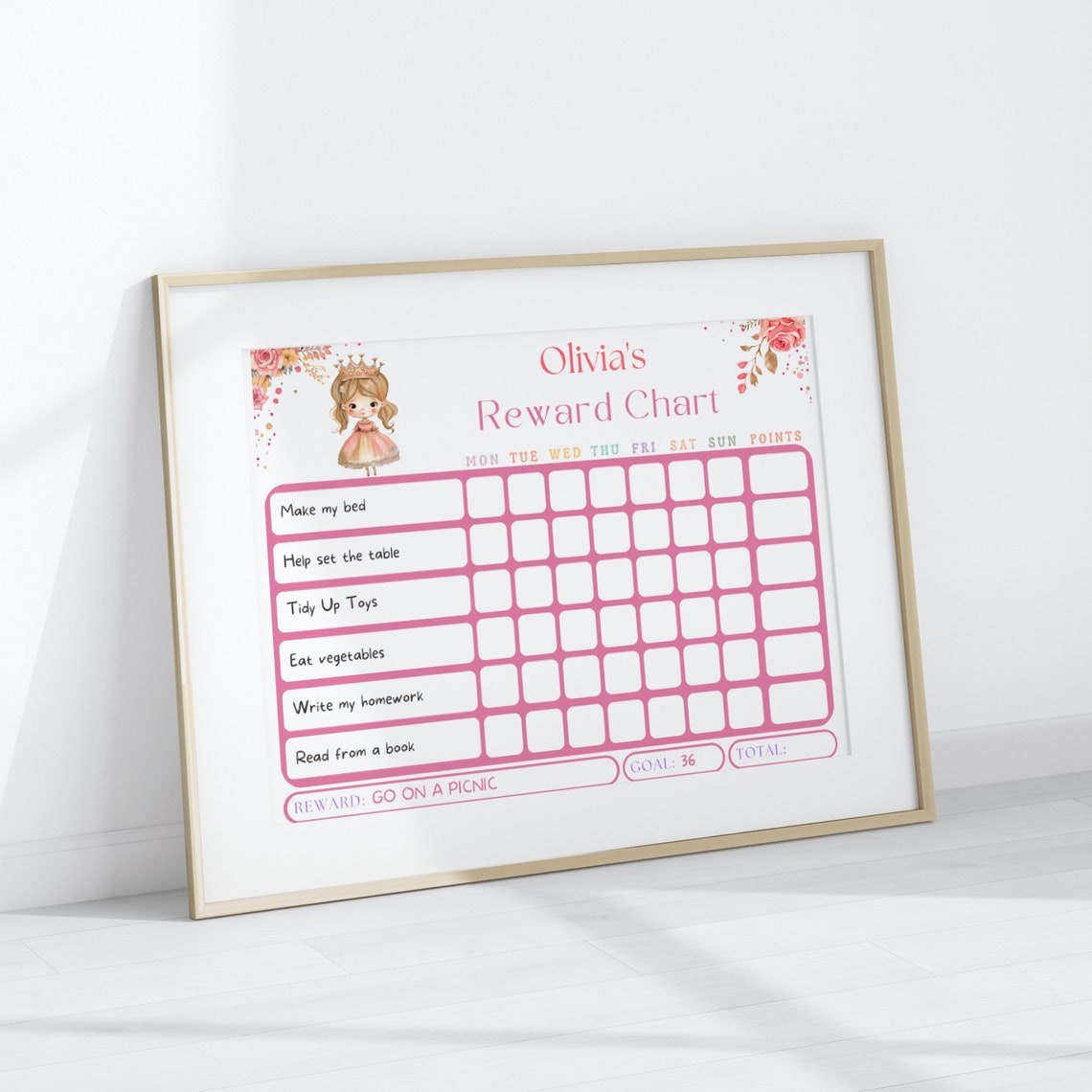 Editable Princess Reward Chart Girls Reward Chart Princess Behavior ...