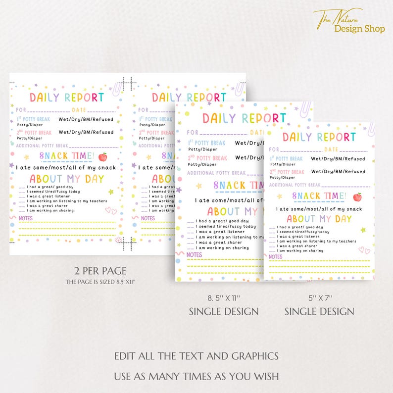Editable Daily Report Preschool Teacher Daily Report Card Babysitter ...