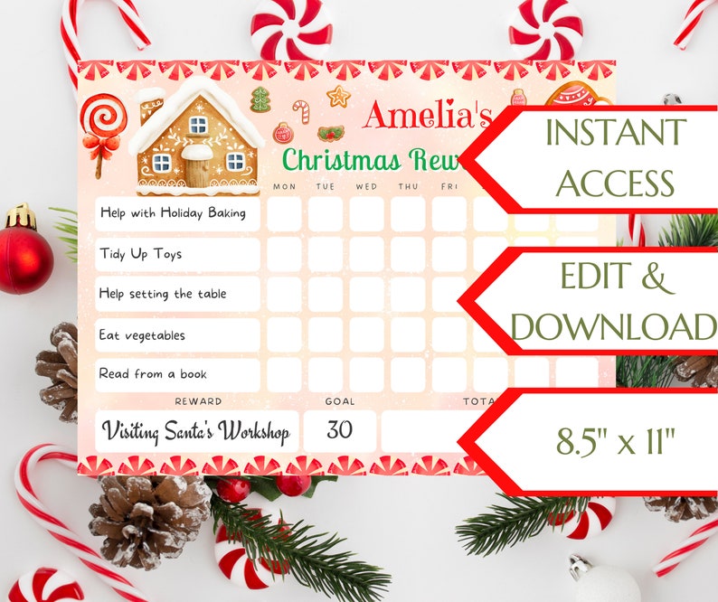 Editable Christmas Reward Chart for Kids Daily Routine Chart - Etsy