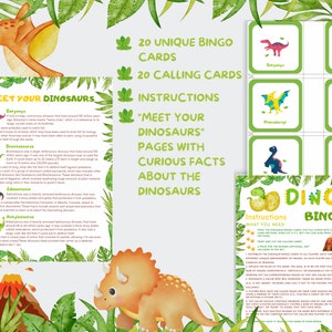 Dinosaur Bingo Game Kids Dinosaur Birthday Party Game With Dinosaurs ...