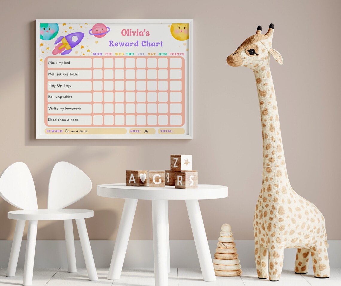Editable Space Reward Chart Printable Behavior Chart Daily Chore Chart ...