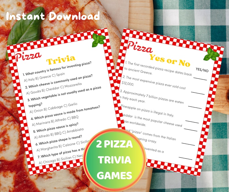Pizza Party Trivia Games Pizza Theme Party Favor Slumber Party Favors ...