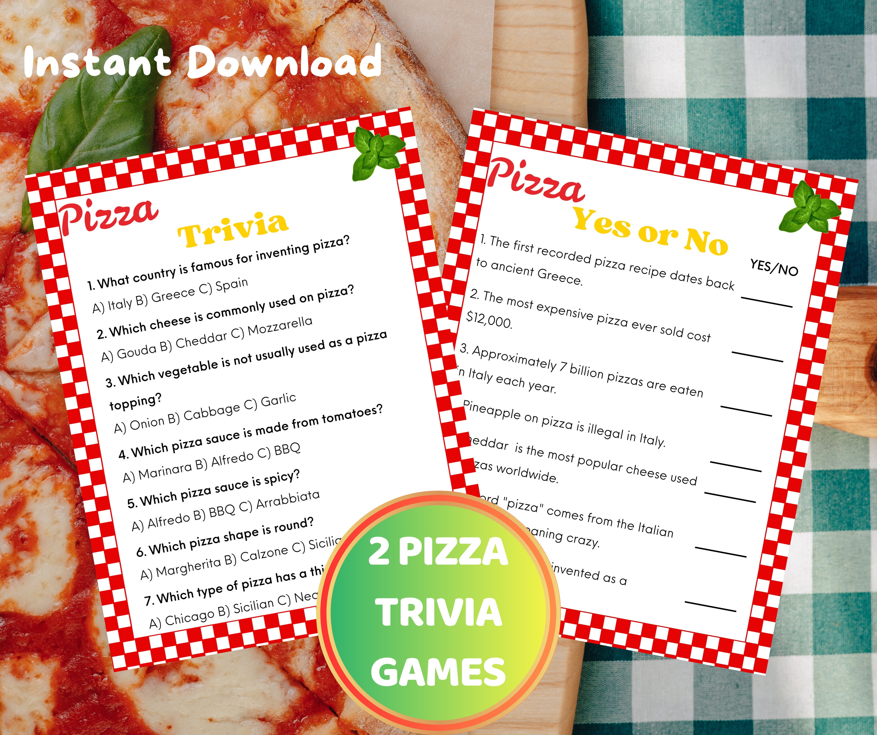 Pizza Party Trivia Games Pizza Theme Party Favor Slumber Party Favors ...