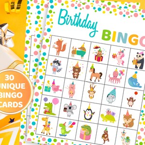 Kids Birthday Bingo Game Kids Party Games Birthday Animals Party Kids ...