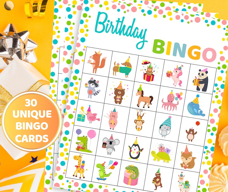 Kids Birthday Bingo Game Kids Party Games Birthday Animals Party Kids ...