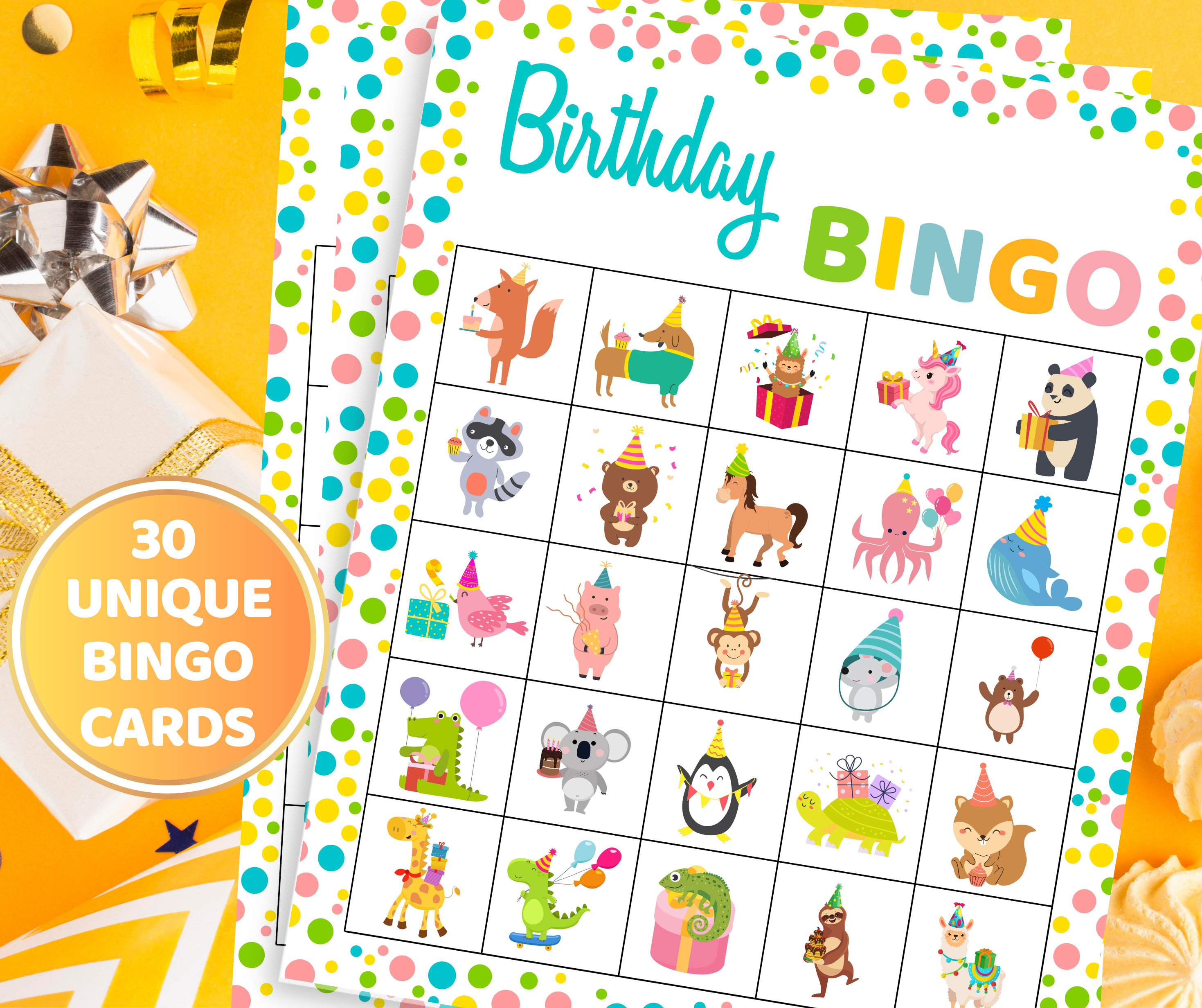 Kids Birthday Bingo Game Kids Party Games Birthday Animals Party Kids ...