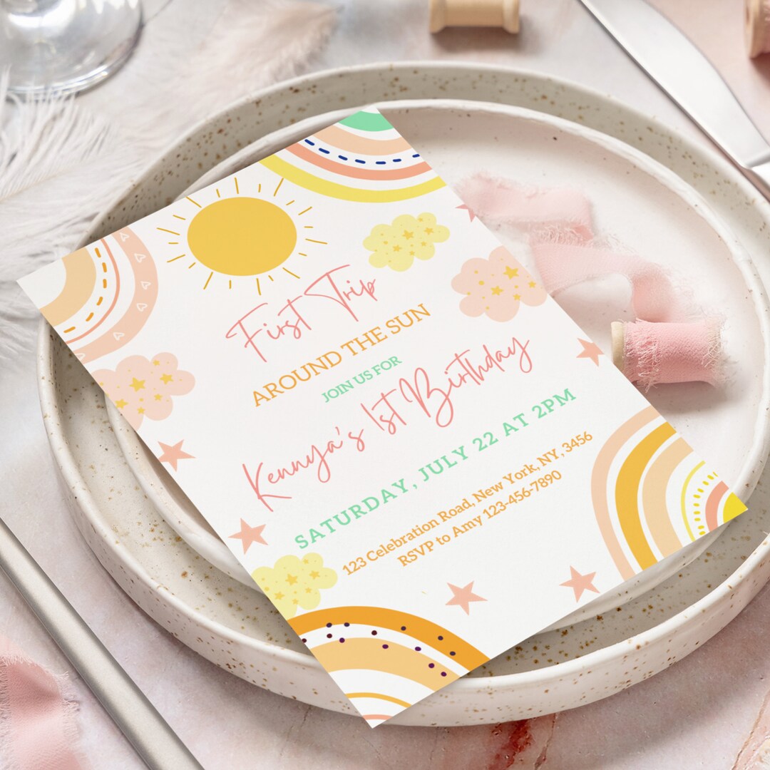 Around the Sun 1st Birthday First Trip Around the Sun Invite Sun First ...