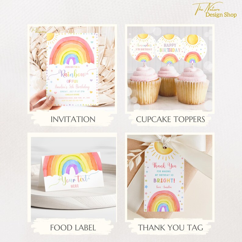 Rainbow Birthday Bundle Girl Birthday Rainbow Digital Invitation ...