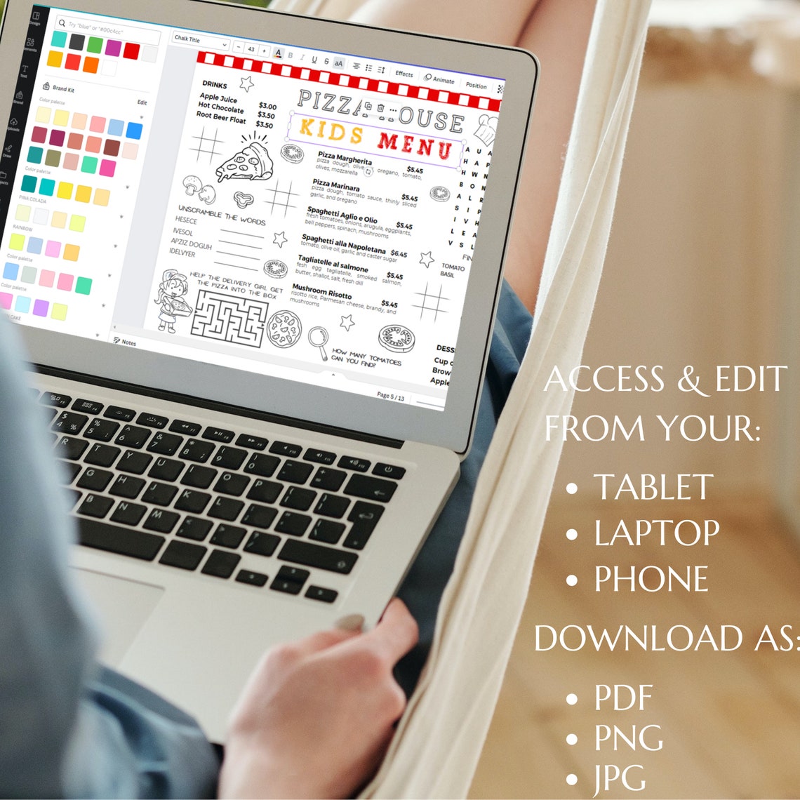 Kids Pizza Menu Template Restaurant Menu Template Editable Kids Menu ...