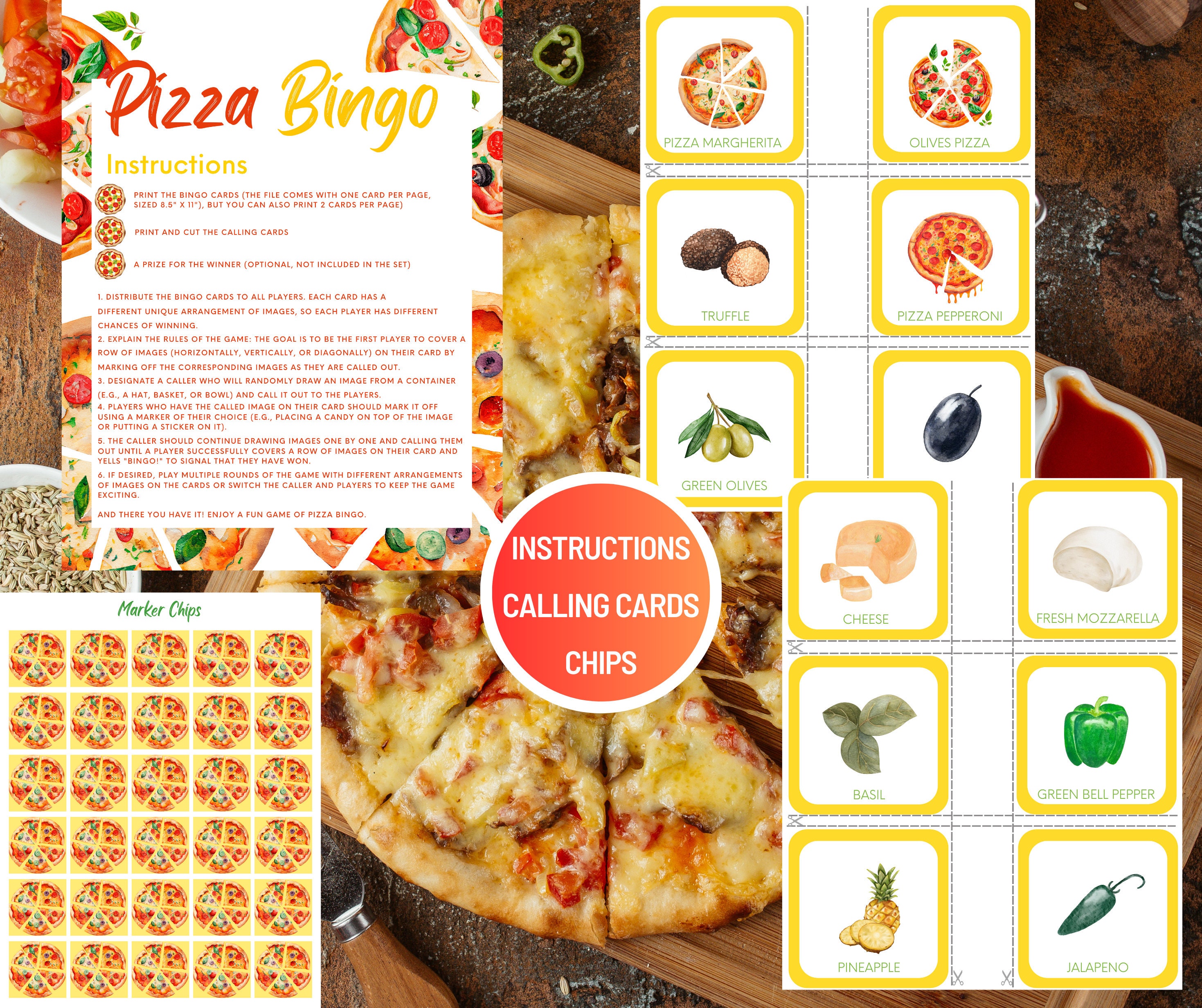 Pizza Bingo Pizza Birthday Bingo Game Kids Birthday Bingo Pizza Party ...